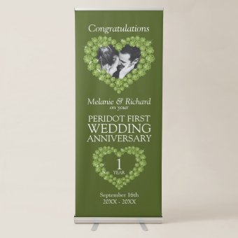 1st wedding anniversary peridot green photo heart retractable banner ...