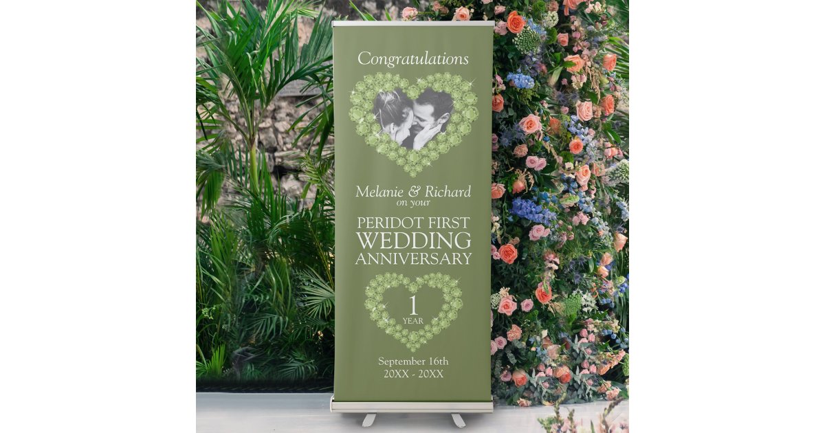 1st wedding anniversary peridot green photo heart retractable banner ...