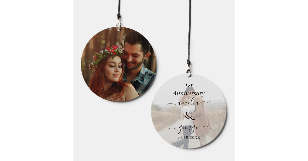 1st wedding anniversary simple and elegant photo wind chime | Zazzle
