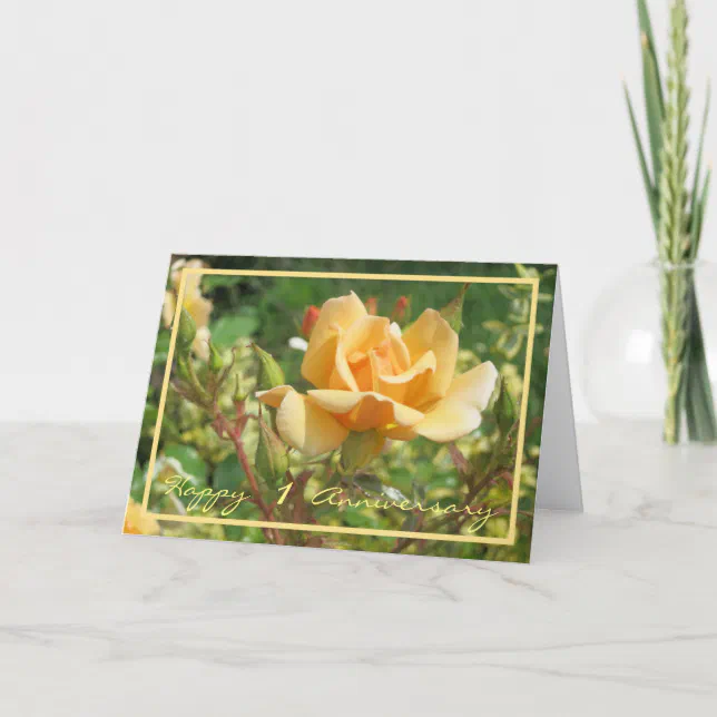 1st Wedding Anniversary Wishes Yellow Rose Elegant Card | Zazzle
