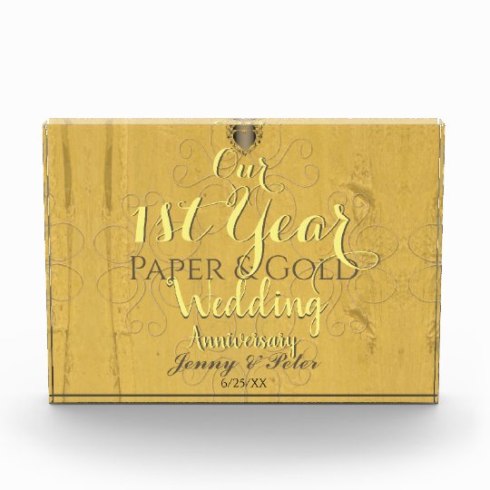 1st Year Paper & Gold Wedding Anniversary Photo Block | Zazzle.com
