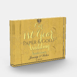 1st Year Paper & Gold Wedding Anniversary Photo Block | Zazzle