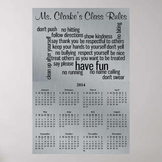 2013-2014 School Calendar Classroom Rules Poster | Zazzle