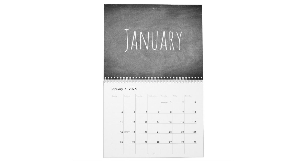 2017 Chalkboard Calendar Black and White Text | Zazzle