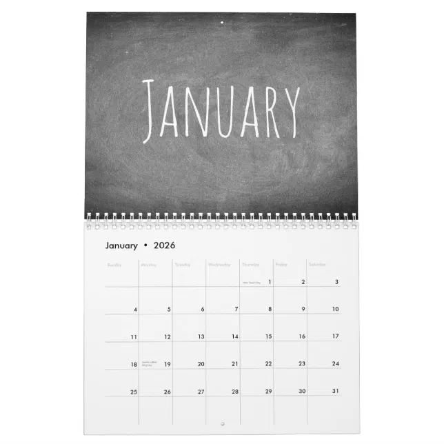 2017 Chalkboard Calendar Black and White Text | Zazzle