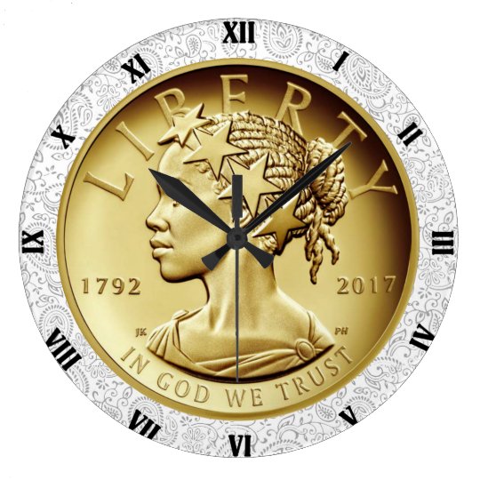 2017 GOLD LADY LIBERTY COIN LARGE CLOCK | Zazzle.com