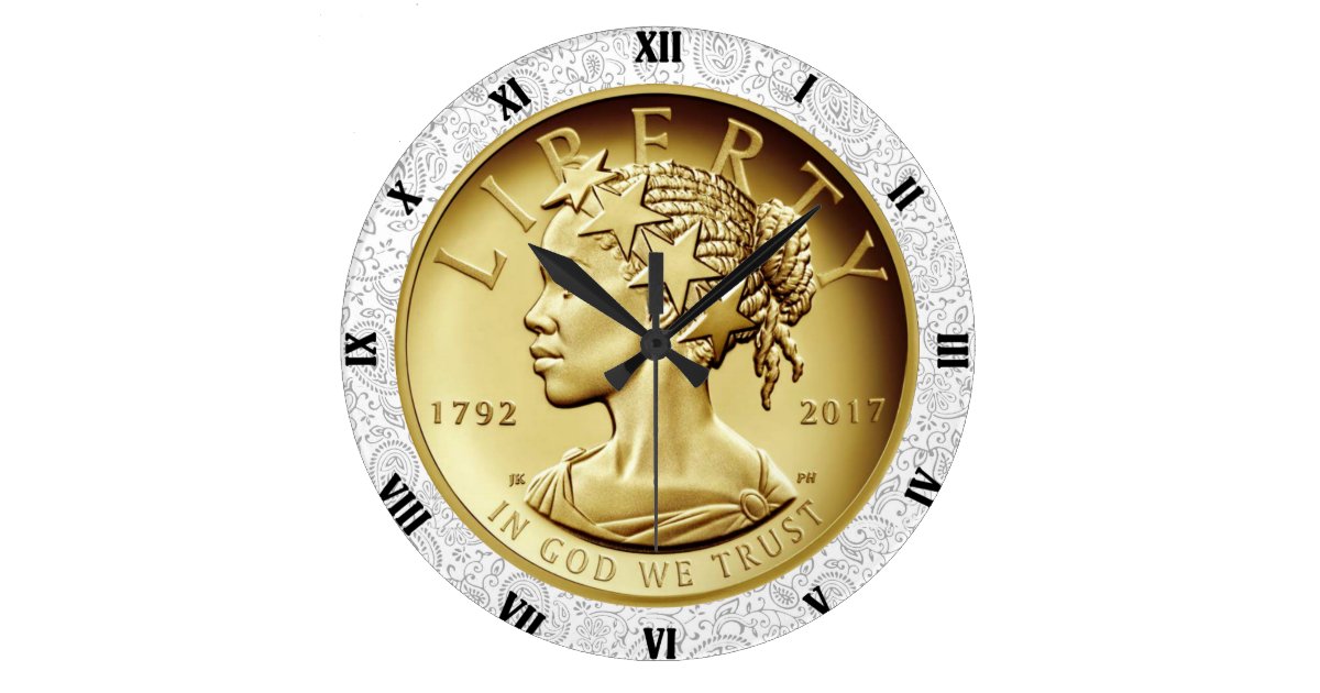 2017 GOLD LADY LIBERTY COIN LARGE CLOCK | Zazzle.com