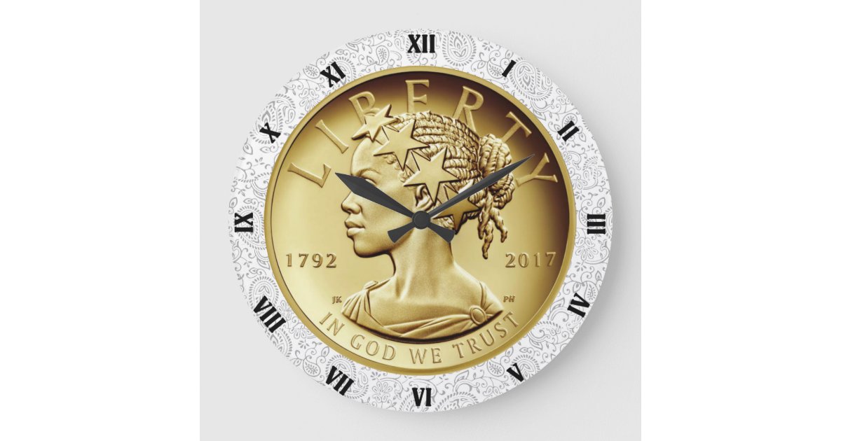 2017 GOLD LADY LIBERTY COIN LARGE CLOCK | Zazzle
