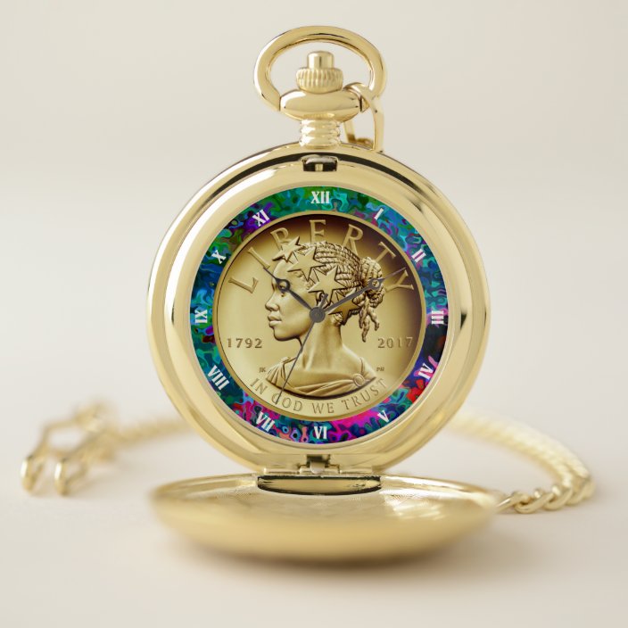 2017 GOLD LADY LIBERTY COIN POCKET WATCH | Zazzle.com