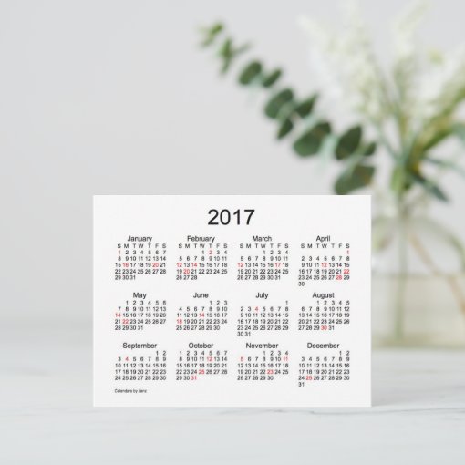 2017 Mini Calendar by Janz with Holidays Postcard | Zazzle