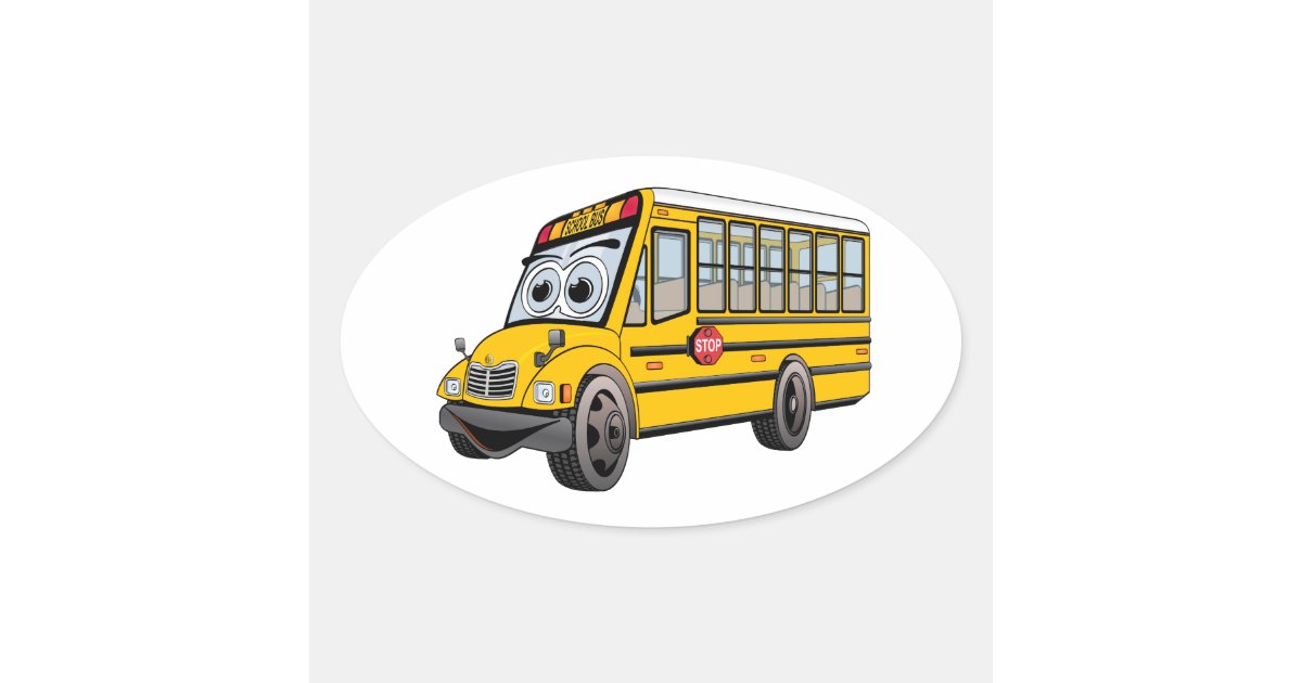 2017 School Bus Cartoon Oval Sticker | Zazzle