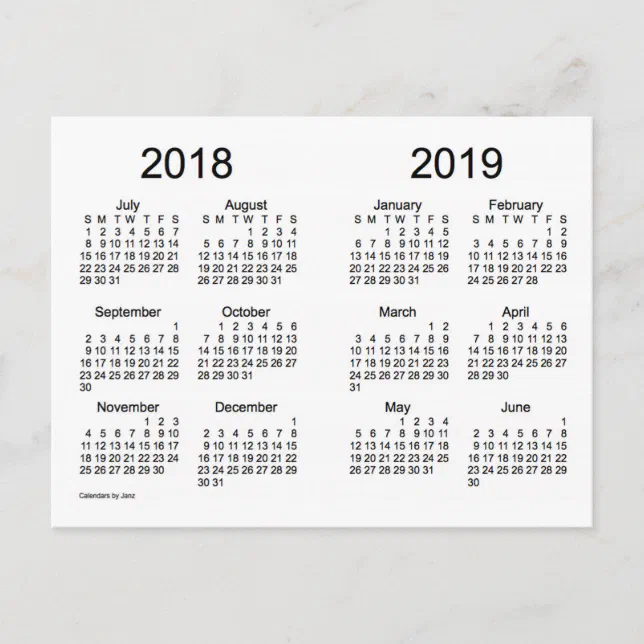 2018-2019 School Year Mini Calendar by Janz Postcard | Zazzle