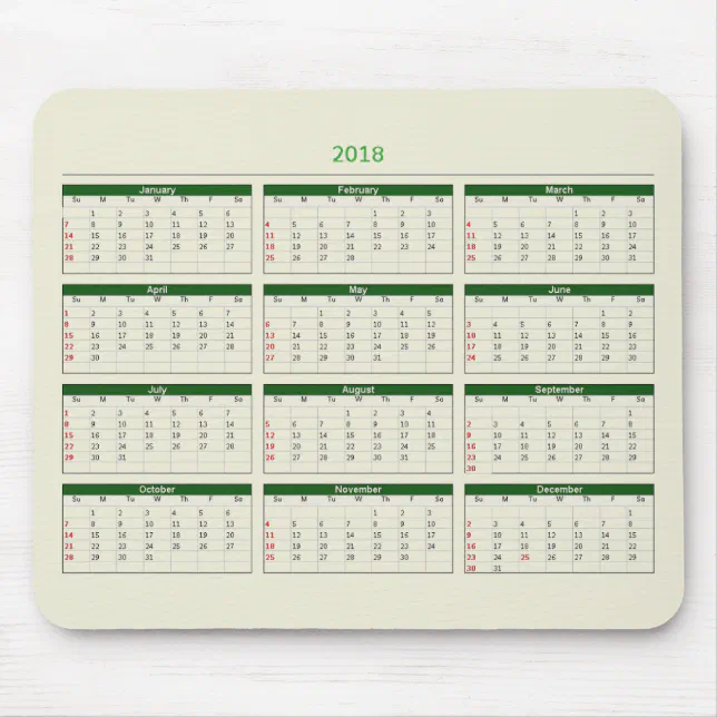 2018 Calendar Mouse Pad | Zazzle