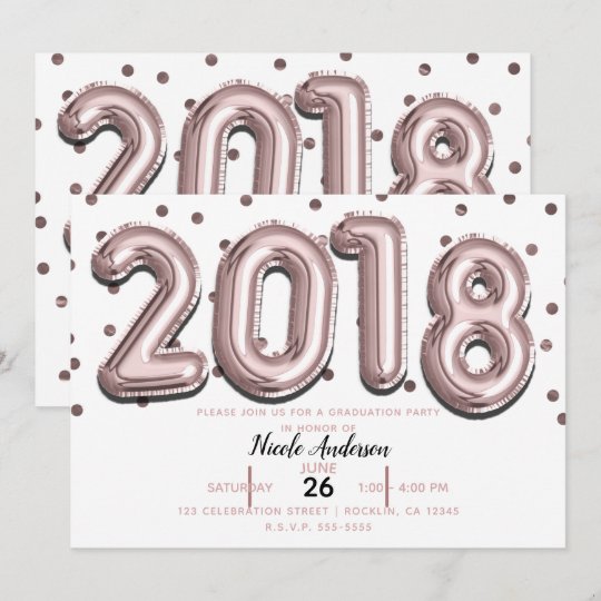2018 GRADUATION PARTY Rose Gold Confetti Balloons Invitation | Zazzle.com