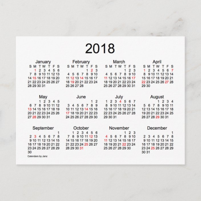 2018 Holiday Mini Calendar by Janz Postcard | Zazzle.com