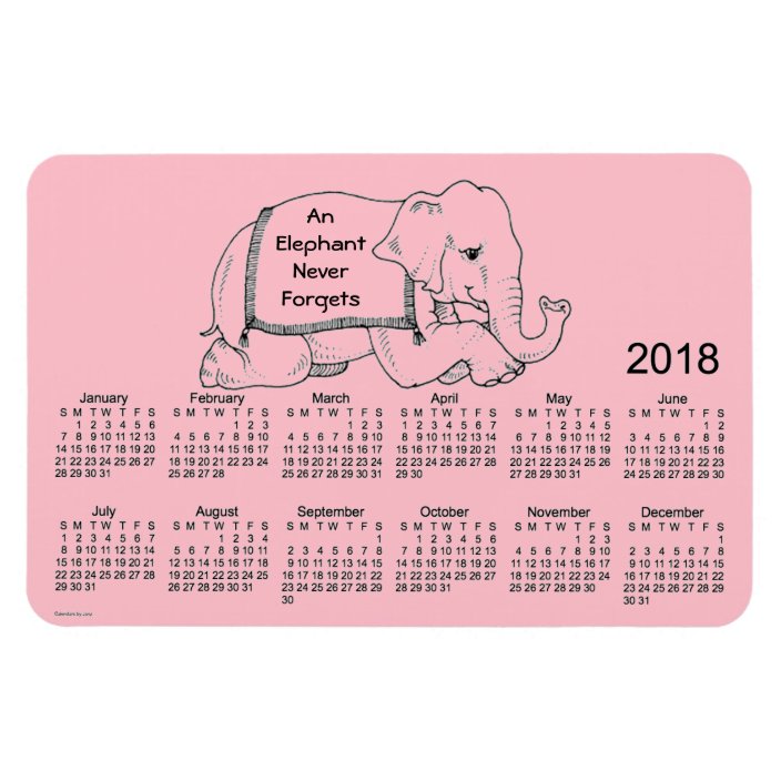 2018 Pink Elephant Calendar by Janz 4x6 Magnet | Zazzle.com