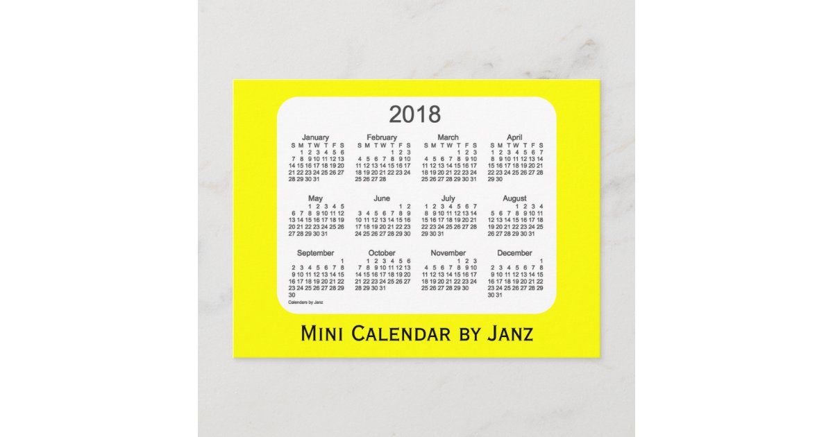2018 Yellow Mini Calendar by Janz Postcard | Zazzle