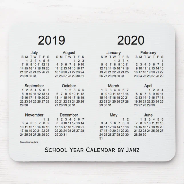 2019-2020 School Year White Smoke Calendar by Janz Mouse Pad | Zazzle