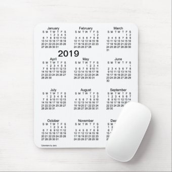 2019 Black and White Large Print Calendar by Janz Mouse Pad | Zazzle