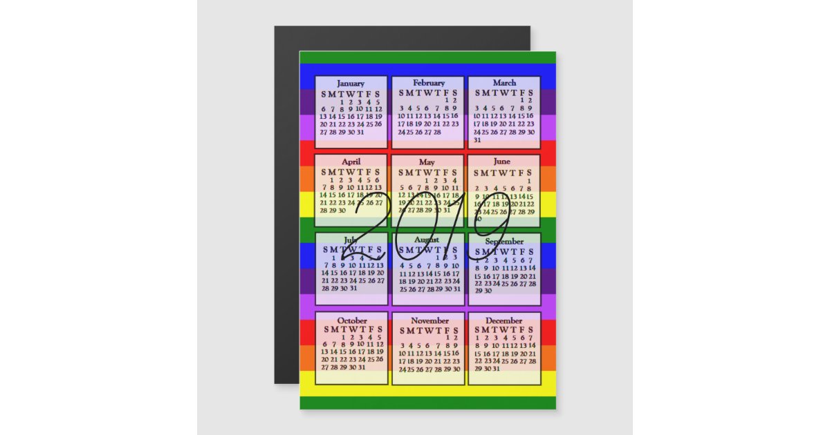 2019 Calendar Magnet Rainbow Background | Zazzle