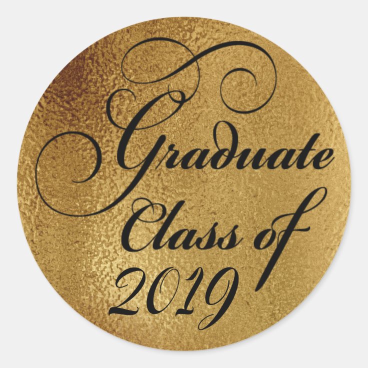 2019 Graduate Gold Graduation Party Thank You Classic Round Sticker ...