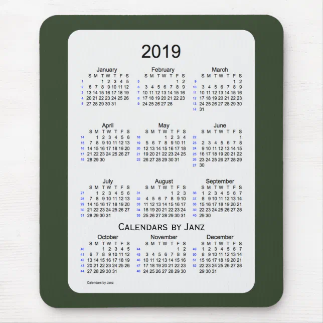 2019 Green Smoke 52 Week Calendar by Janz Mouse Pad | Zazzle