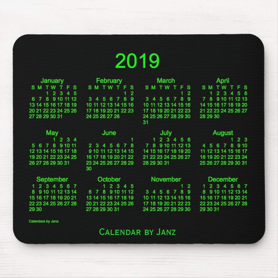 2019 Neon Green Calendar by Janz Mouse Pad | Zazzle