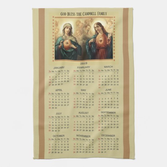 2019 Sacred Heart of Jesus & Mary Calendar Kitchen Towel | Zazzle.com