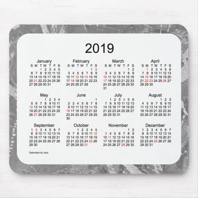 2019 Silver Holiday Calendar by Janz Mouse Pad | Zazzle