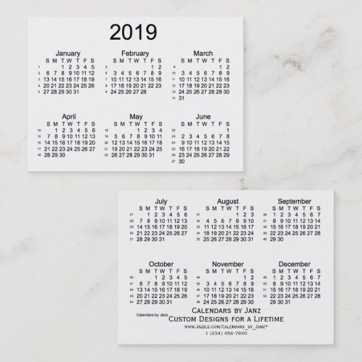 2019 White 52 Week Calendar by Janz Business Cards | Zazzle