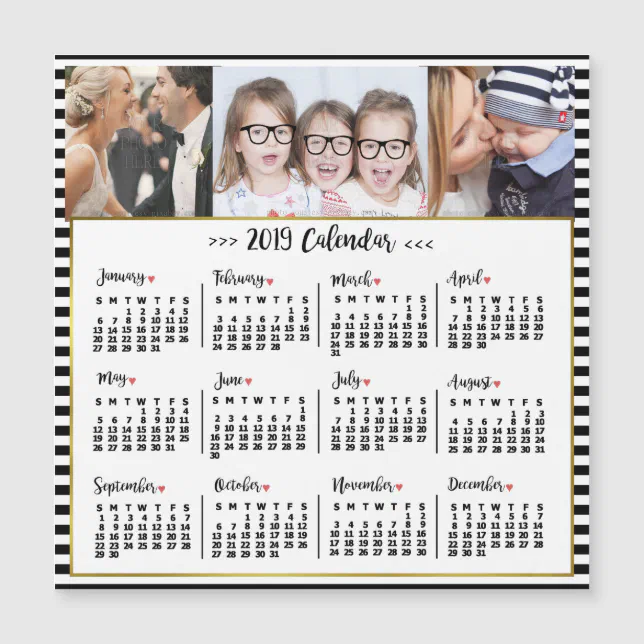 2019 Year Calendar Stripes | Custom Photos Magnet | Zazzle