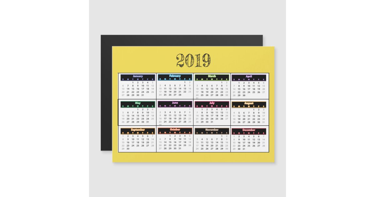 2019 Yellow Mini Magnet Calendar | Zazzle