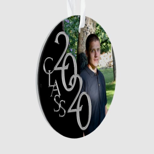 2020 Black Blue and Silver Graduation Photo Ornament | Zazzle