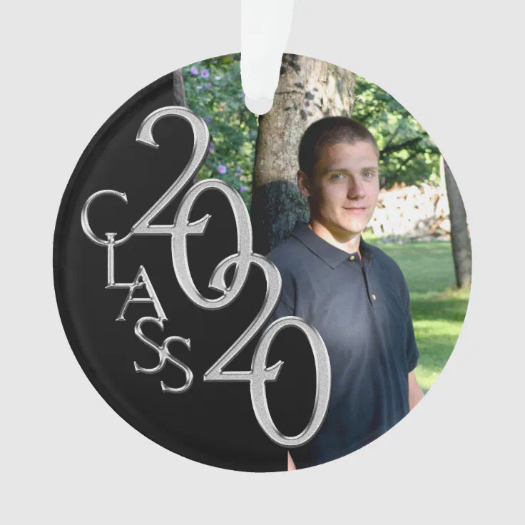 2020 Black Blue and Silver Graduation Photo Ornament | Zazzle