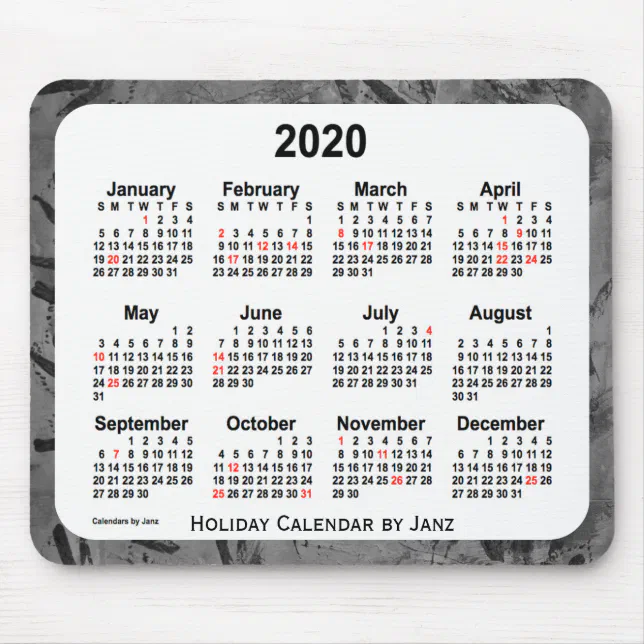2020 Black Holiday Art Calendar by Janz Mouse Pad | Zazzle