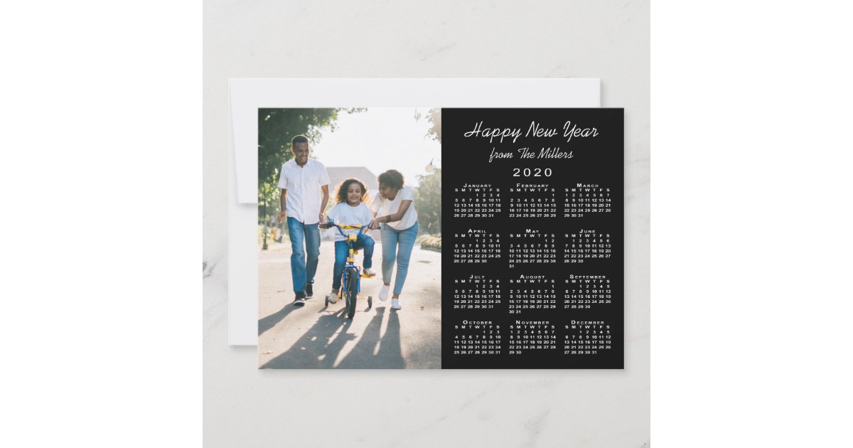 2020 Calendar Modern Black 2 Photo Happy New Year Holiday Card | Zazzle