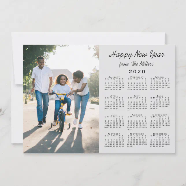 2020 Calendar Modern Gray 2 Photo Happy New Year Holiday Card | Zazzle