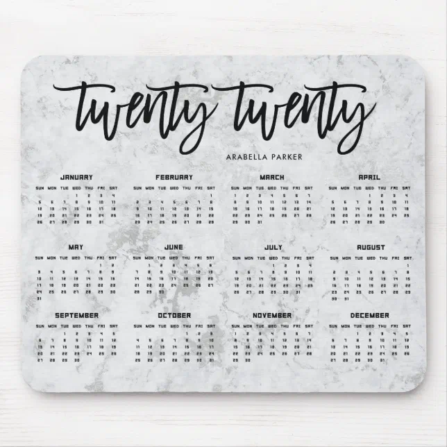 2020 Calendar | Modern Typography and Marble Look Mouse Pad | Zazzle
