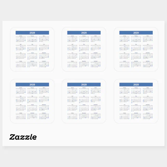 2020 Calendar Monthly Year Square Sticker | Zazzle