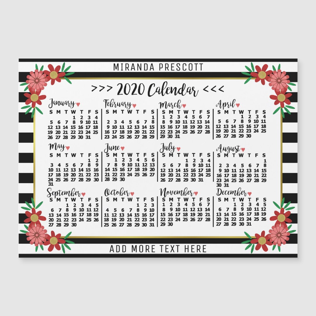 2020 Calendar Preppy Floral Stripes Custom Magnet | Zazzle