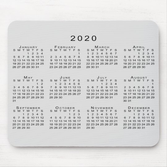 2020 Calendar Simple Gray and Black Mouse Pad | Zazzle.com