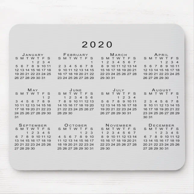 2020 Calendar Simple Gray and Black Mouse Pad | Zazzle