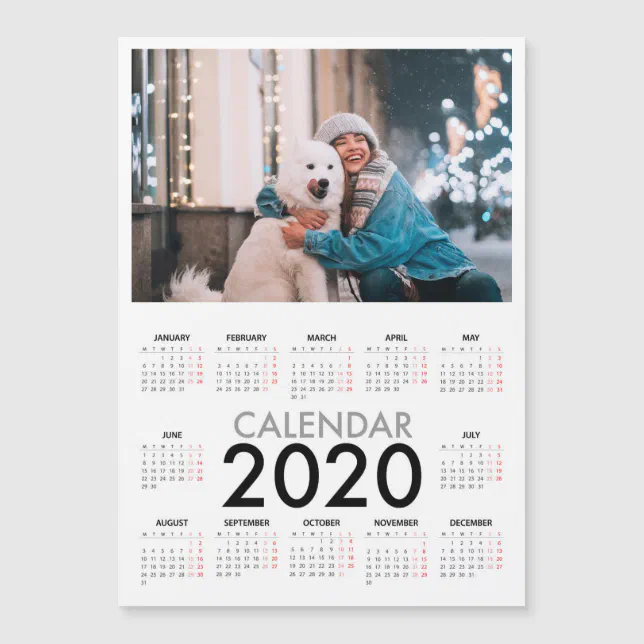 2020 Calendar with Photo Basic Black White Minimal | Zazzle