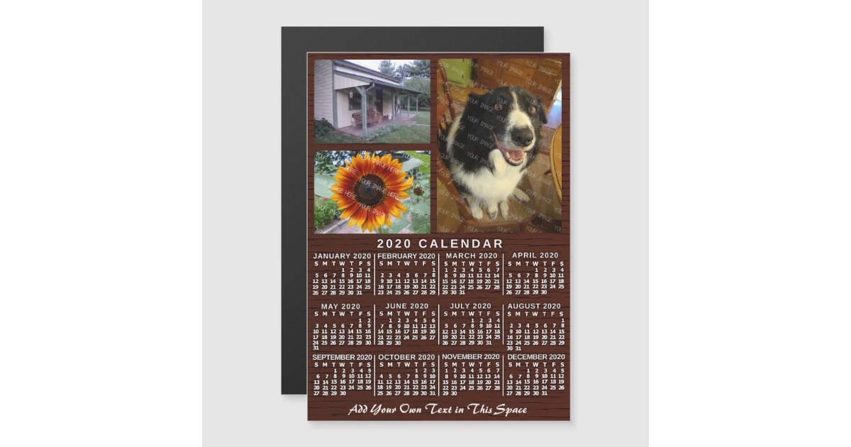 2020 Calendar Year Wood Grain Custom 3 Photos Magnetic Invitation | Zazzle