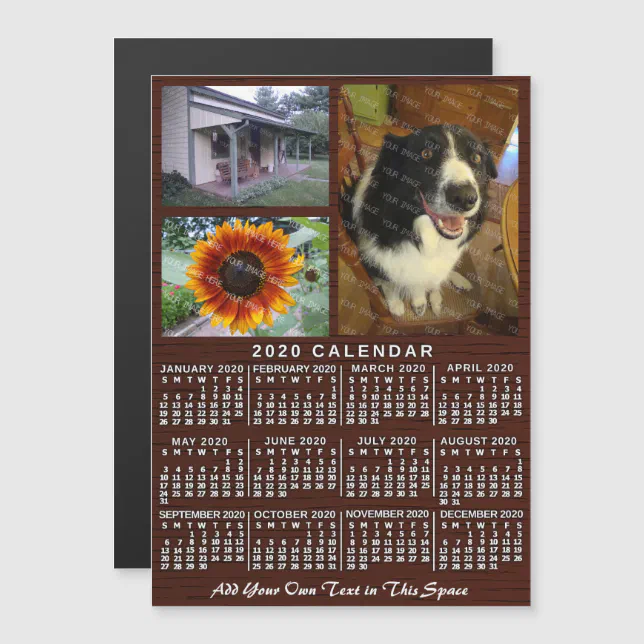 2020 Calendar Year Wood Grain Custom 3 Photos Magnetic Invitation | Zazzle