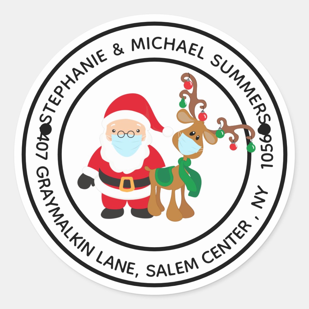 2020 Covid Christmas Santa Return address Classic Round Sticker | Zazzle