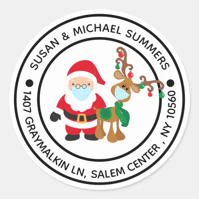 2020 Covid Christmas Santa Return address Classic Round Sticker | Zazzle