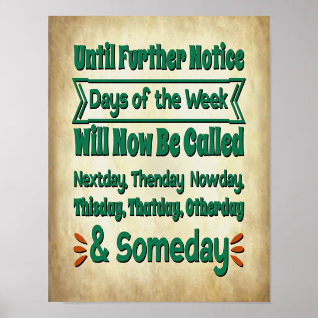 2020 Days of the Week Funny Lockdown Quarantine Poster | Zazzle