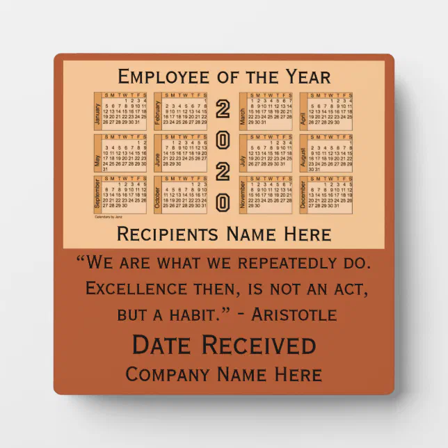 2020 Employee of the Year Desk Calendar by Janz Plaque | Zazzle