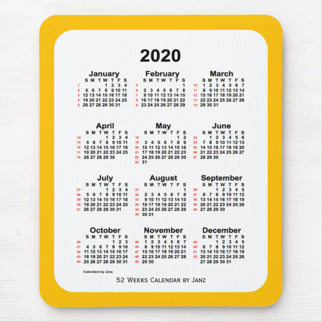 2020 Gold Two Tone 52 Week Calendar by Janz Mouse Pad | Zazzle